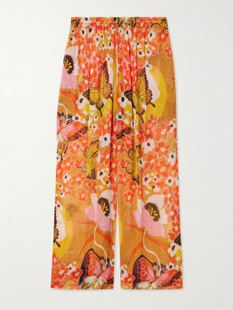 Alix of Bohemia Pantalon Droit En Georgette &Agrave; Imprim&eacute; Fleuri Otto Marigold Meadow - Orange