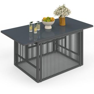 IDMarket Table basse de jardin relevable rectangulaire 100 cm RIO structure m&eacute;tal et cordage gris anthracite