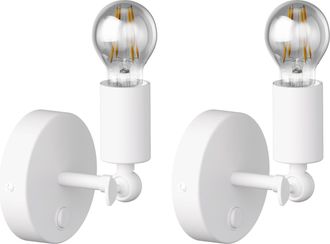LEDs Com 2 Stück Vintage Wand-Leuchte FETRO Schalter, weiß, schwenkbar + LED Lampe 370lm, extra-warmweiß