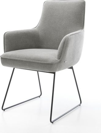 DELIFE Esszimmerstuhl Heira-Flex mit Armlehnen Strukturstoff Soft Grau Kufengestell Schwarz Taschenfederkern, Esszimmerstühle