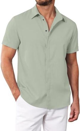 Generic Polo en lin pour homme - Chemises &agrave; manches courtes - Blanc - Coupe ajust&eacute;e - T-shirt en coton pour homme - Polo &agrave; manches courtes - T-shirt de gym &agrave; 