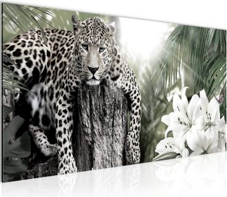 Runa Art Wandbild Afrika Leopard 1 Teilig 100 x 40 cm Modern Bild auf Vlies Leinwand Tiere Wohnzimmer Schlafzimmer Schwarz Weiss 006712c