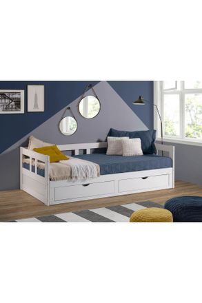 MID.YOU Mid.you Ausziehbett, Weiß, Holz, Kiefer, massiv, vollmassiv,vollmassiv, Höhe ca. 20 cm, 90x200 cm, FSC MIX, Bettkasten, Lattenrost, Kinder- &