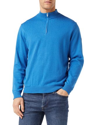 Island Green Island GREEN Herren Strickpullover mit 1/4-Reißverschluss, gefüttert Pullover, Marineblau/Anthrazit, X-Large