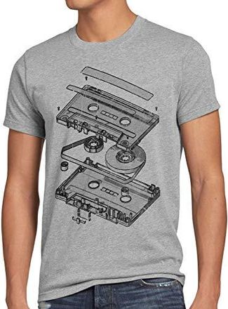 style3 DJ Tape T-Shirt Homme Turntable 3D MC, Taille:4XL, Couleur:Gris chiné