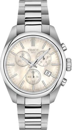 Tissot PR 100 36mm Schweizer Quarzwerk, Perlmuttzifferblatt, Edelstahlband Damenuhr T150.217.11.111.00