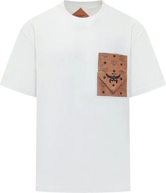 MCM Mcm, Homme, Tops, Blanc, Taille: S T-Shirt &agrave; poche plaqu&eacute;e monogramme