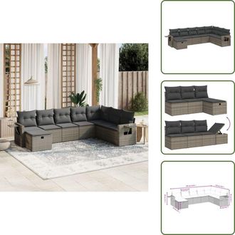vidaXL 8-tlg. Garten-Sofagarnitur mit Kissen Grau Poly Rattan - Gartengestell - Gartenm&ouml;bel Set - Outdoor Lounge - Rattan Gartenm&ouml;bel - Garten Sofa