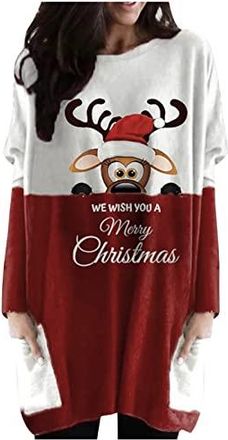 Generic Vestes pour femmes 2026 &agrave; la mode personnalit&eacute; imprim&eacute;e col rond sans bretelles manches longues r&eacute;tro Sling T-shirt veste hiver d&eacute;contract&eacute;, Rouge, 4X