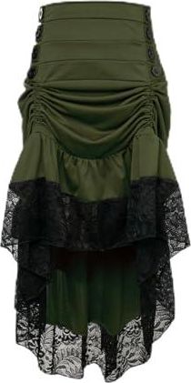 Generic IVYARD Jupe Longue de Style Gothique r&eacute;tro Steampunk Palace pour Femmes avec Cordon de Serrage en Dentelle &eacute;pissage Jupe Longue-Vert arm&eacute;e-L