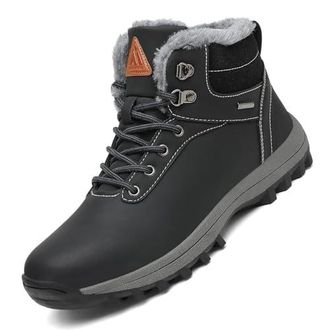 Mishansha Bottines Fourr&eacute;es Femme Hiver Chaudes Antid&eacute;rapantes &agrave; Lacets Bottes Plates en Peluche pour Ext&eacute;rieur Noir EU 42