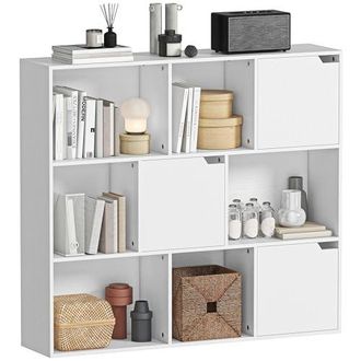 HOMCOM B&uuml;cherregal Aufbewahrungsregal B&uuml;roregal mit 9 W&uuml;rfelf&auml;cher, 3 T&uuml;ren, 6 offene Regale Display Regal f&uuml;r Home-Office Wohnzimmer Wei&szlig; 106 x 24 x 95 cm