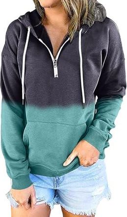Generic Sweat &agrave; capuche d&eacute;contract&eacute; &agrave; manches longues pour femme, Gris/vert, XXL