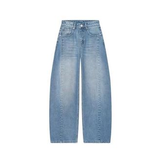 Generic Jean &agrave; jambe ballon for femme - Pantalon en denim coupe ample d&eacute;contract&eacute;e avec cheville effil&eacute;e, pantalon taille haute &agrave; jambes larges(xs)