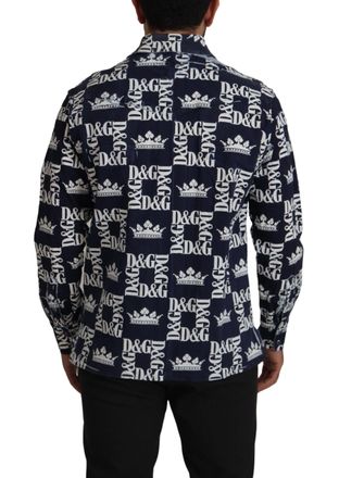 Dolce & Gabbana Mens Blue Denim Stretch Dg Crown Logo Casual Shirt Cotton