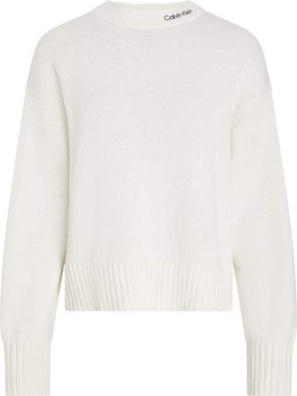 Calvin Klein Jeans Damen Logo Embro Sweater J20J225073 Pullover Sweater, Wei&szlig; (Ivory), XL, Wei&szlig; (Elfenbein), XL