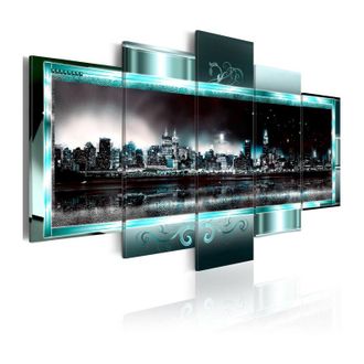 Paris Prix Paris Prix - Tableau New York Turquoise : la Nuit &eacute;toil&eacute;e 50 x 100 cm