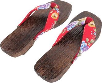 Soimiss Sabots Japonais Bois et Tissu pour Femmes Sandales Larges Confortables Antid&eacute;rapantes et R&eacute;sistantes pour Marche et Usage Quotidien Mod&egrave;le Floral Roug