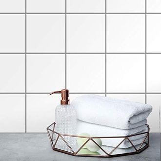 Walplus 16 St&uuml;ck 15.4x15.4cm Spanish Retro White Square 3D-Fliesenaufkleber klebefliesen k&uuml;che Bad Fliesen Abziehen und Aufkleben Selbstklebender Backsplash W