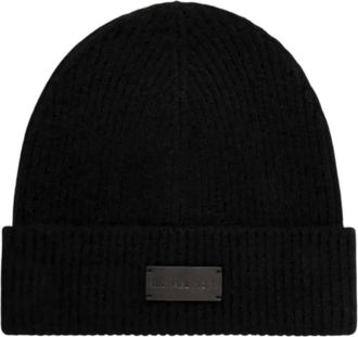 Michael Kors Homme, Accessoires, Noir, Taille: ONE Size Bonnet en laine tricot&eacute; uni avec logo frontal