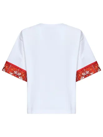 Dolce & Gabbana Womens Jersey T-Shirt With Maiolica-Print Scarf, White Cotton T-Shirts & Jerseys