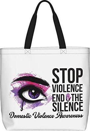 Generic Sac Fourre-Tout Mettre Fin &Agrave; La Violence Domestique Sac Fourre-Tout En Toile Personnaliser Avec Poign&eacute;es Sacs &Agrave; Main, Pour &Eacute;cole, Filles, Voyage, Bure