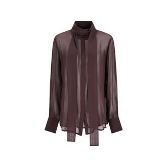 7 For All Mankind Chemisier &agrave; manches longues et - Femme - Blouses et Chemises - Brun - Taille: 38 FR