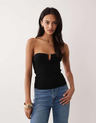 Abercrombie & Fitch Top bandeau &agrave; d&eacute;tail m&eacute;tallique structur&eacute; - Noir