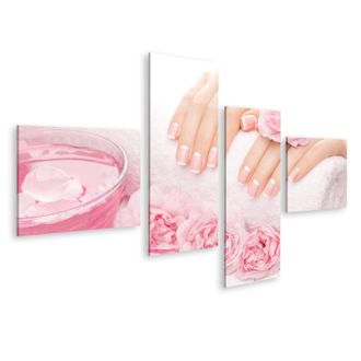 Islandburner Bild auf Leinwand Franz&ouml;sische Manik&uuml;re mit Rosenbl&uuml;ten. Spa Wandbild Leinwandbild Kunstdruck Poster 150x80cm - 4 Teile