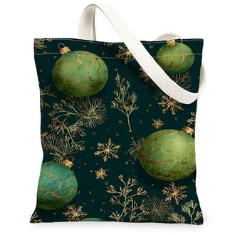 Generic Sacs fourre-tout en toile pour d&eacute;corations de No&euml;l, motif festif, sacs d&eacute;picerie r&eacute;utilisables, vintage l&eacute;gers et lavables avec bandouli&egrave;re, vert, 13x