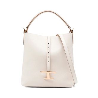 Tod's Femme, Sacs, Blanc, Taille: ONE Size Sac à Bandoulière en Cuir Beige