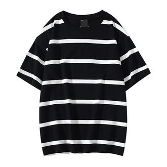 Generic T-shirt pour homme &agrave; manches courtes surdimensionn&eacute; avec col rond et blocage des couleurs pour homme et femme, Noir, XXL