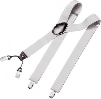 DonDon bretelles hommes larges 3,5 cm avec 4 clips extra-fortes et patch en cuir marron - Gris clair