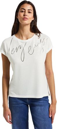 Street One Damen A322704 T-Shirt mit Folien Wording, Off White, 38