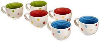 Excelsa Pois Lot de 6 tasses jumbo en c&eacute;ramique, assorties, 6 unit&eacute;s