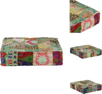 vidaXL Pouf Flickwerk Quadrat Baumwolle Handgefertigt 50&times;50&times;12 cm Gr&uuml;n - Sitzsack - Patchwork-Sessel - Bohem Deko - Indischer Stil - Wohnaccessoire