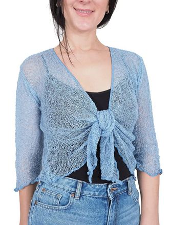 Mimosa Damen &Uuml;bergr&ouml;&szlig;e h&auml;keln Glitzer und einfache Stretch-Spitze Fischnetz Bali Krawatte an Taille Bolero zucken offene Strickjacke (&Uuml;bergr&ouml;&szlig;e, Mid Blue)