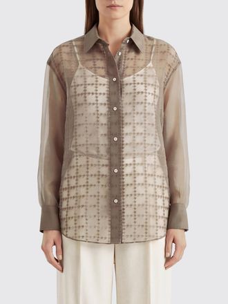 Brunello Cucinelli Chemise en soie &agrave; broderie de sequins et motif &agrave; carreaux