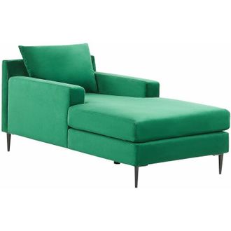 Beliani Chaiselongue Gr&uuml;n Samtstoff mit Armlehnen und Kissen Modernes Design Minimalistischer Stil Relaxliege f&uuml;r Wohnzimmer Schlafzimmer