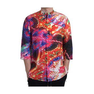 Dolce & Gabbana Multicolor Grafikdruck Leinenhemd - - Shirts - Herren - Mehrfarbig - XS