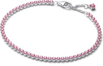 Pandora Timeless Rosafarbenes Kleines Tennisarmband aus Sterling-Silber mit Zirkonia, 18cm, 593927C02-18