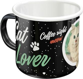 Nostalgic Art Retro Emaille-Tasse, 360 ml, Cat Lover Black - Geschenk-Idee für Katzen-Besitzer, Camping-Becher, Vintage Design