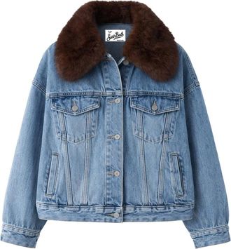 MC2 Saint Barth Veste en jean avec col en fourrure - Femme - Vestes - Bleu - Taille: 36 FR