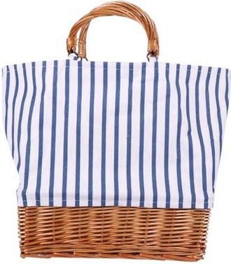 Yardwe Paquet En Toile Rotin Femme Paquet Fourre-tout L&eacute;ger Bleu Ray&eacute; Cabas Shopping Solide Nettoyage Facile 38 Cm