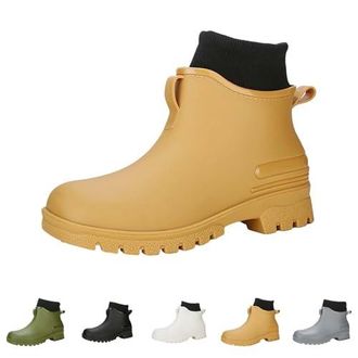 Generic Bottes de pluie en caoutchouc Chelsea pour femme avec doublure en peluche, bottines dhiver chaudes, imperm&eacute;ables, antid&eacute;rapantes pour le travail de la
