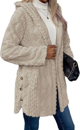 Generic Cardigan &agrave; capuche en jacquard, tendance, d&eacute;contract&eacute;, manches longues, ouvert sur le devant, cardigan en polaire tricot&eacute;e jacquard, abricot, 3XL