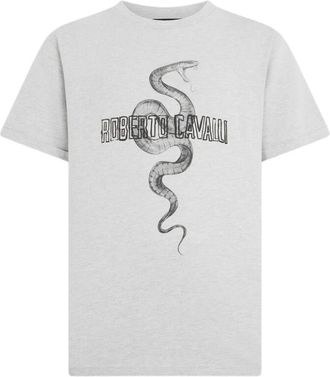 Roberto Cavalli Homme, Tops, Gris, Taille: S T-shirt M&eacute;lange avec Serpent et Logo