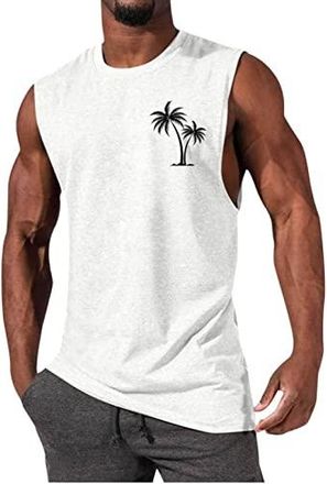 Generico T-shirt pour homme en coton dété sans manches col rond surdimensionné basique tee confortable décontracté signé léger débardeur coton blanc doux top r