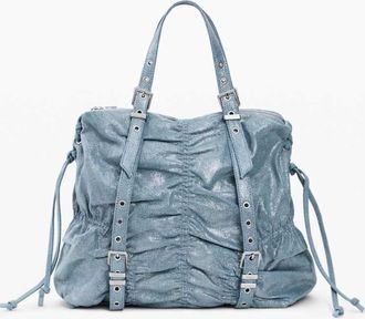 Desigual Sac &agrave; dos fronc&eacute; en jean de taille moyenne - Bleu