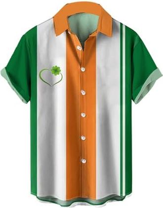 Generic DENGJIAMY Chemise boutonn&eacute;e pour homme avec chapeau vert coeur bi&egrave;re tr&egrave;fle &agrave; manches courtes hawa&iuml;en, Vert, 5XL